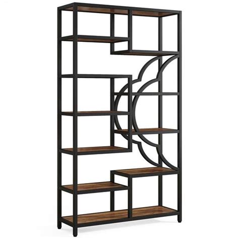 Byblight Eulas 74 8 In Tall Brown Wood 11 Shelf Etagere Bookcase Bookshelf With Unique Four