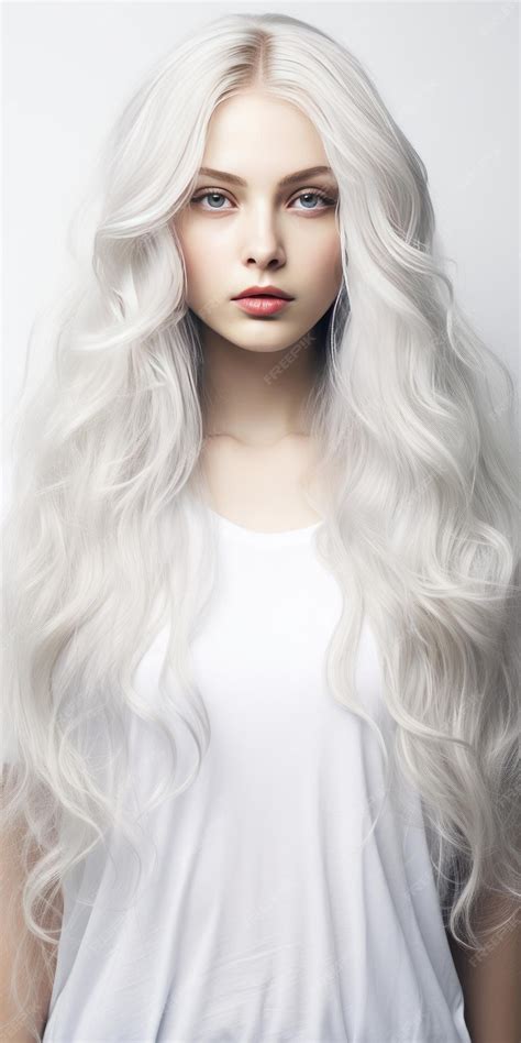 Young Woman With Beautiful White Hair On A Light Background High