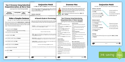 Subordinate Conjunctions Ks1 Activity Booklet Twinkl