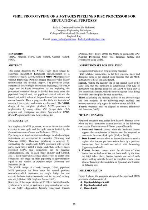 Pdf Vhdl Prototyping Of A 5 Stages Pipelined Risc Processor For Educational Purposes