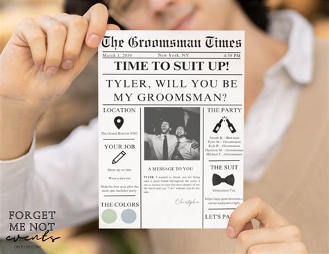 Newspaper Groomsmen Proposal Template Suit Up Groomsman Etsy