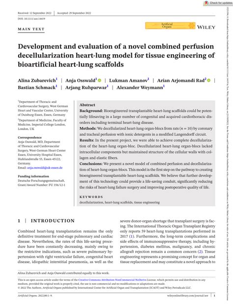 Pdf Development And Evaluation Of A Novel Combined Perfusion Decellularization Heart Lung