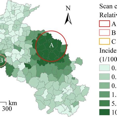 Three Cluster Regions Detected By A Spatiotemporal Scan Statistics Method Download Scientific