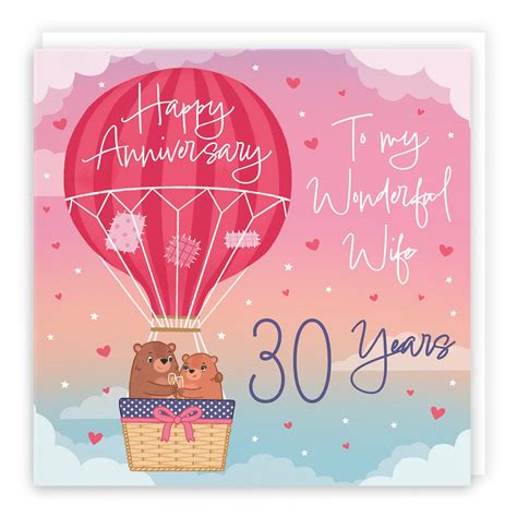 30th Wife Hot Air Balloon Anniversary Card Cute Bears Hunts England