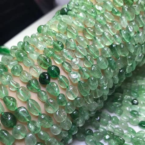 天然水晶天然绿草莓晶随形散珠随型半成品长链手链项链配珠虎窝淘