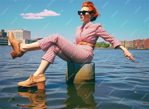 Premium Photo Woman Sitting By Water While Kicking Her Feet