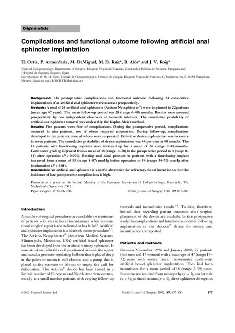 Pdf Complications And Functional Outcome Following Artificial Anal