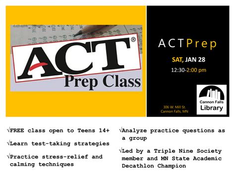 Act Prep Class Jan 28th Cannon Falls Library