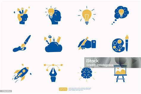 두뇌 기호와 창의성 관련 낙서 아이콘 개념 창의적인 디자인 아이디어 영감 브레인스토밍 시작 및 벡터 일러스트레이션 을 생각