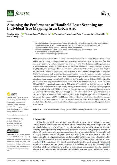 Pdf Assessing The Performance Of Handheld Laser Scanning For Individual Tree Mapping In An