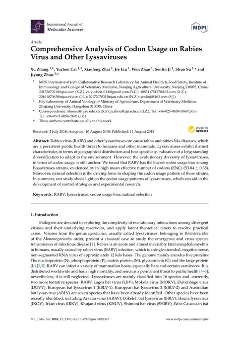Pdf Comprehensive Analysis Of Codon Usage On Rabies Virus And Other Lyssaviruses