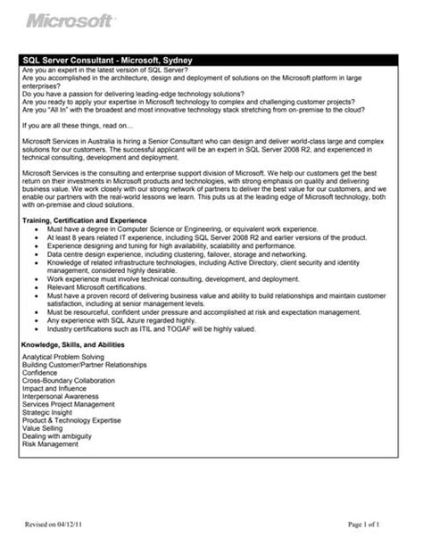 Sql Consultant Sydney Docx Information Services Industry Industries Sql Consultant Sydney Docx Information Services Industry Industries