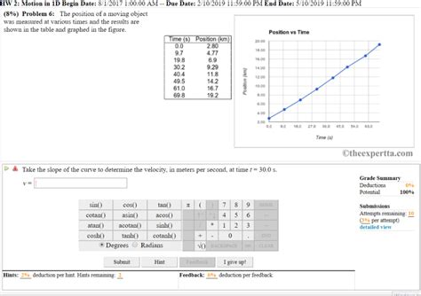 Solved Hw 2 Motion In 1d Begin Date 8 1 2017 1 00 00 Am