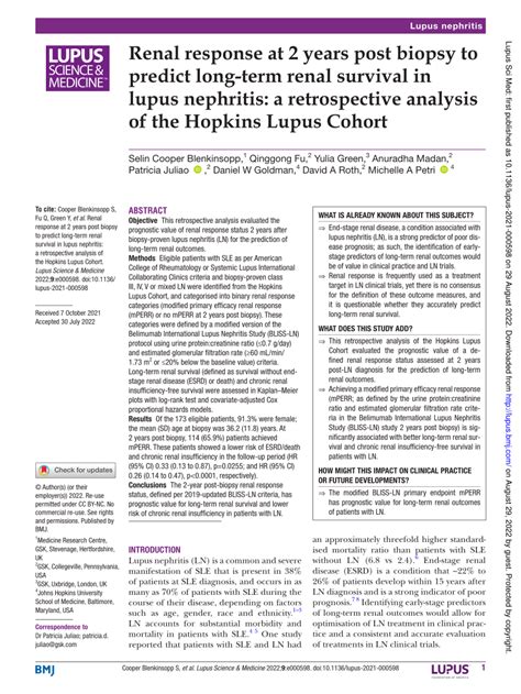 Pdf Renal Response At 2 Years Post Biopsy To Predict Long Term Renal Survival In Lupus