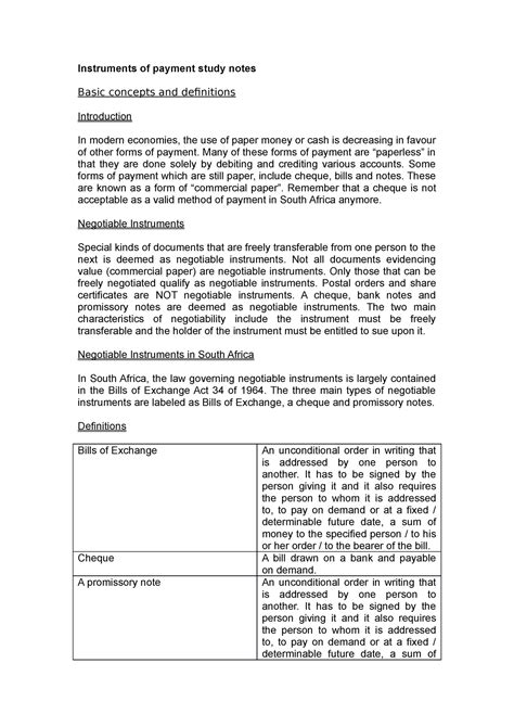 Instruments Of Payment Study Notes Many Of These Forms Of Payment Are