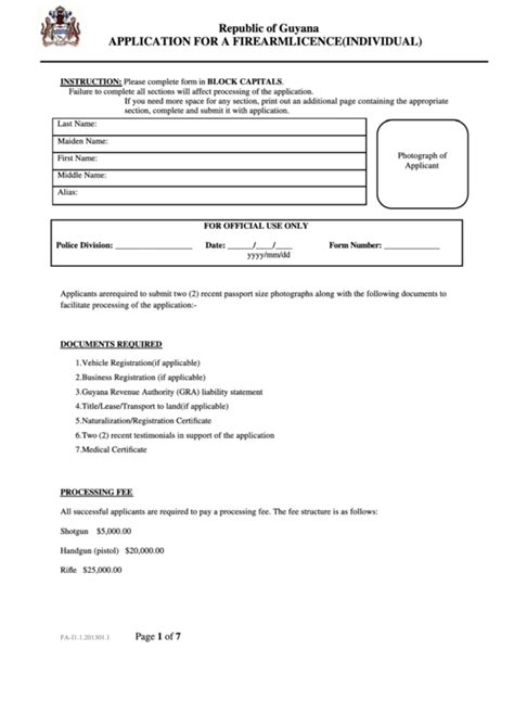Application For A Firearm Licence Individual Republic Of Guyana Printable Pdf Download
