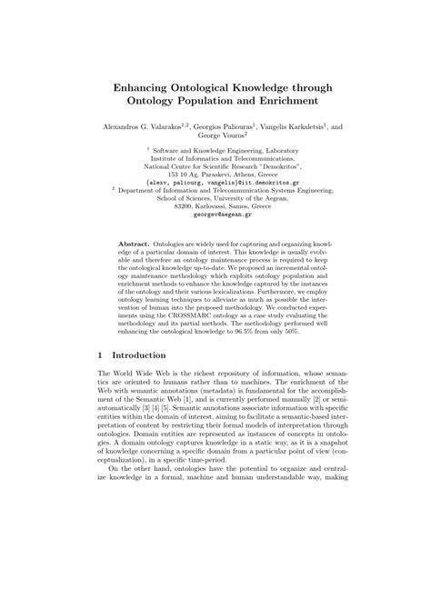 Pdf Enhancing Ontological Knowledge Through Ontology Population And