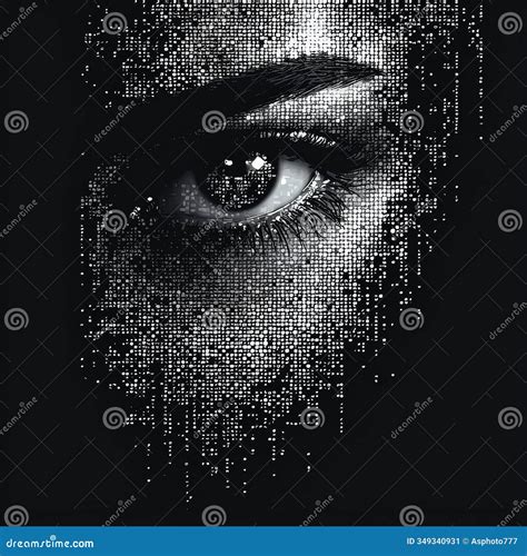 Digital Eye In Binary Code Halftone Pattern Conveying Technology And Mystery Stock Illustration