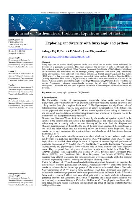 Pdf Exploring Ant Diversity With Fuzzy Logic And Python