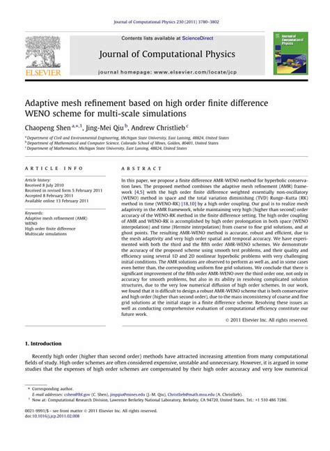pdf adaptive mesh refinement based on high order finite difference