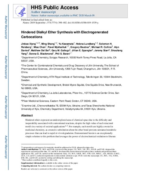 Pdf Hindered Dialkyl Ether Synthesis With Electrogenerated Carbocations