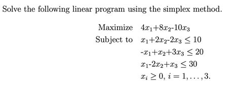 solved solve the following linear program using the simplex