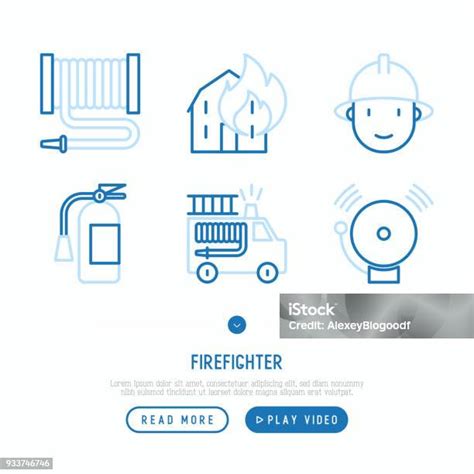 소방 관 선 아이콘 세트 화재 소화기 호스 소화 전 화재 엔진 현대 벡터 일러스트 레이 션 배너 웹 페이지 인쇄 미디어 개념에