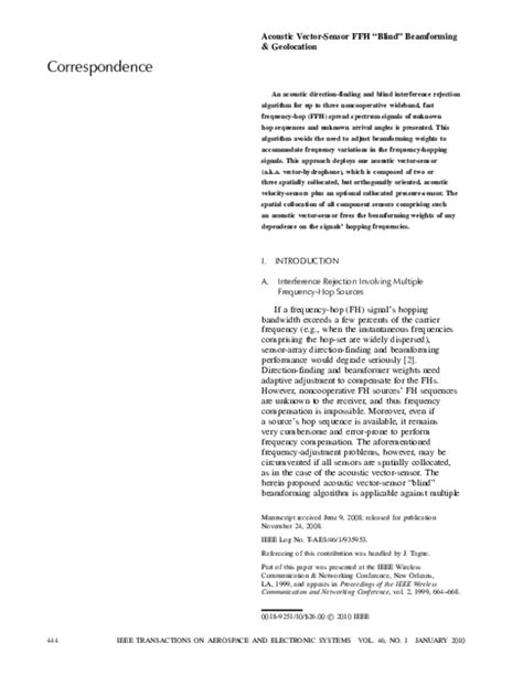 Pdf Acoustic Vector Sensor Ffh Blind Beamforming And Geolocation