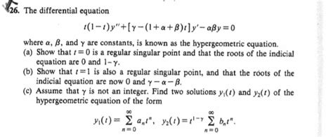 Solved 26 The Differential Equation 11 1y γー1 α