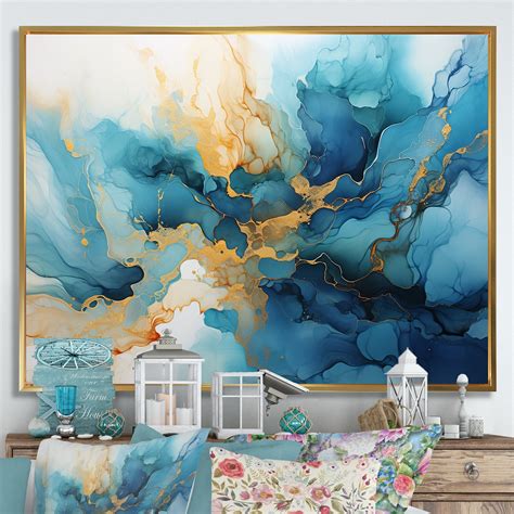 Designart The Abstracted Flow Of Blue And Gold Rivers Landscape Lake
