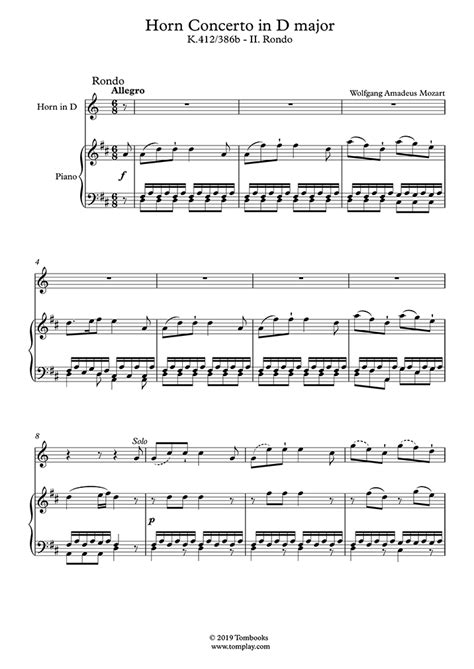 Horn Concerto No 1 In D Major K 412 386b Ii Rondo Mozart