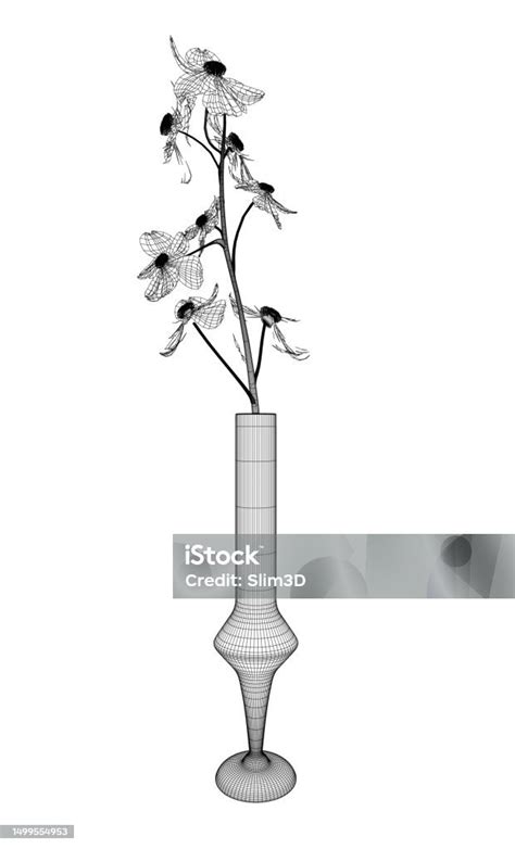 꽃의 와이어프레임은 장식용 꽃병에 벡터 아트를 그립니다 꽃병에 선 꽃다발 벡터 그림 3d 0명에 대한 스톡 벡터 아트 및 기타 이미지 Istock