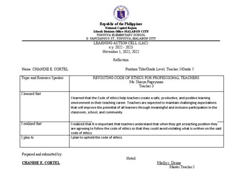 Reflection Code Of Ethics Pdf