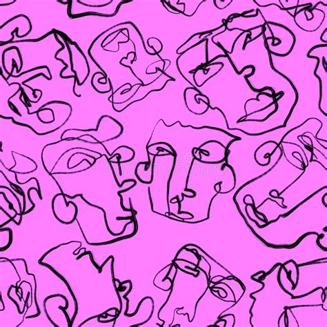 Abstract Line Art Portraits Seamless Faces Pattern For Wallpaper And
