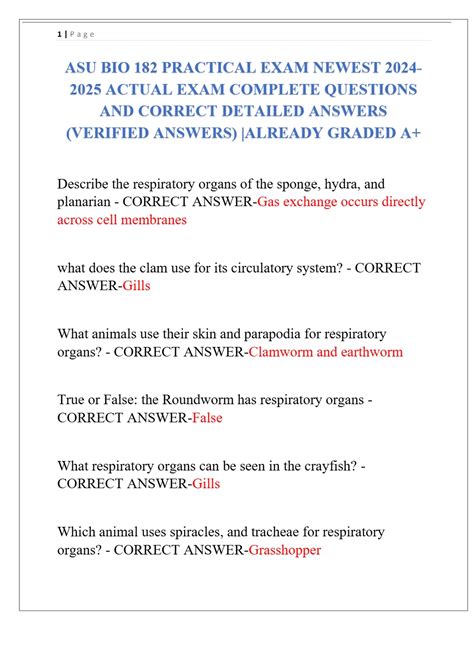 ASU BIO 182 PRACTICAL EXAM NEWEST ACTUAL EXAM COMPLETE QUESTIONS AND CORRECT DETAILED ANSWERS