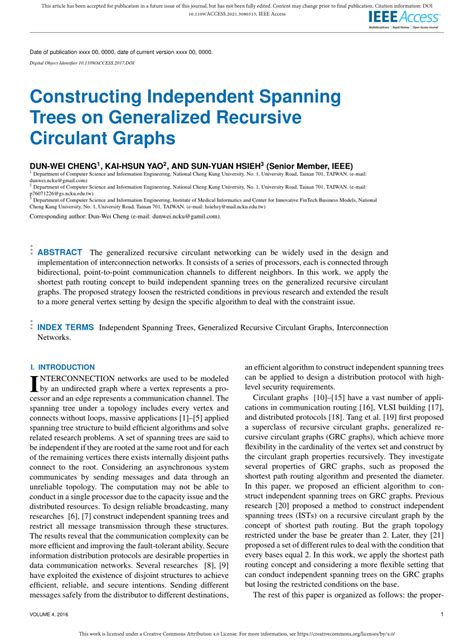 Pdf Constructing Independent Spanning Trees On Generalized Recursive Circulant Graphs