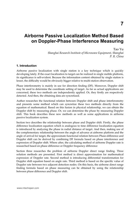 Pdf Airborne Passive Localization Method Based On Doppler Phase