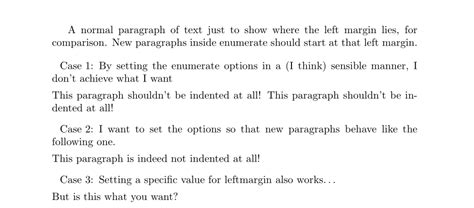 Enumitem Indented List Where New Paragraphs Are Not Indented Tex
