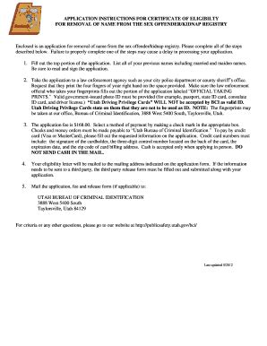 FOR REMOVAL OF NAME FROM THE SEX OFFENDERKIDNAP REGISTRY Publicsafety Utah Fill And Sign