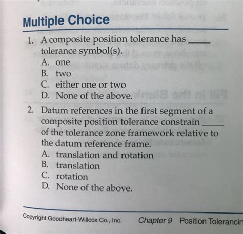 Solved Multiple Choice 1 A Composite Position Tolerance Has