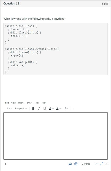 Solved Question 12 6 Pts What Is Wrong With The Following