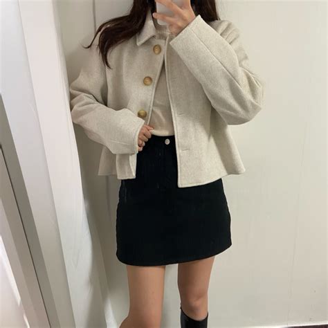 고퀄 울함유 싱글 카라 단추 숏 코트 자켓 2color