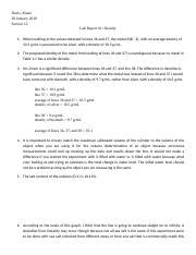 Lab Report 1 Density Docx Davis Kiana 30 January 2018 Section 12 Lab Report 1 Density 1