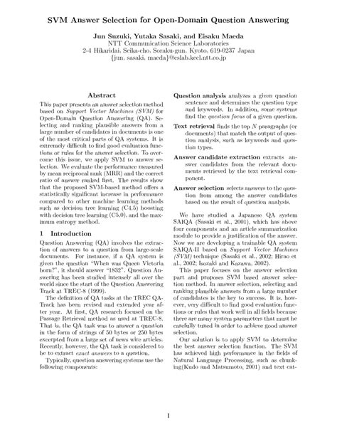 Pdf Svm Answer Selection For Open Domain Question Answering
