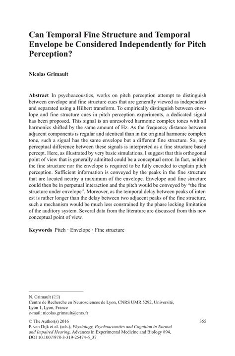 Pdf Can Temporal Fine Structure And Temporal Envelope Be Considered Independently For Pitch