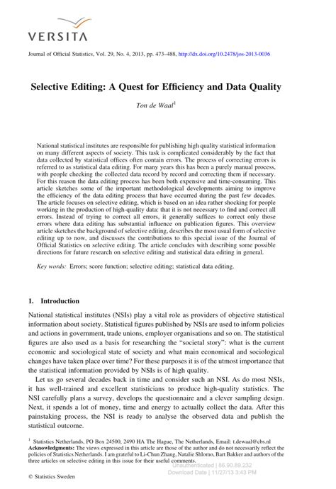 Pdf Selective Editing A Quest For Efficiency And Data Quality