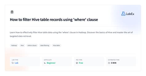 how to filter hive table records using where clause labex