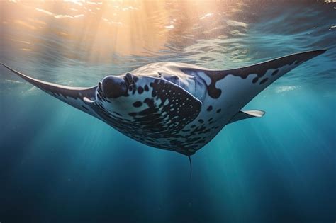 Un Primer Plano De Una Majestuosa Mantarraya Deslizándose Por El Océano Foto Premium