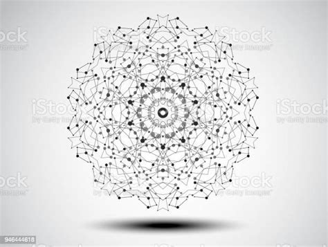 추상적인 기술 배경입니다 기하학적 연결 선 고 점입니다 연결 과학 및 기술입니다 분자 구조 Dna 또는 신경 구성 그래픽 디자인에 대 한 배경입니다 벡터 일러스트입니다