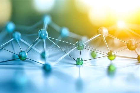 Abstract Molecular Structure Model With Connected Spheres And Lines Reflecting Light Stock